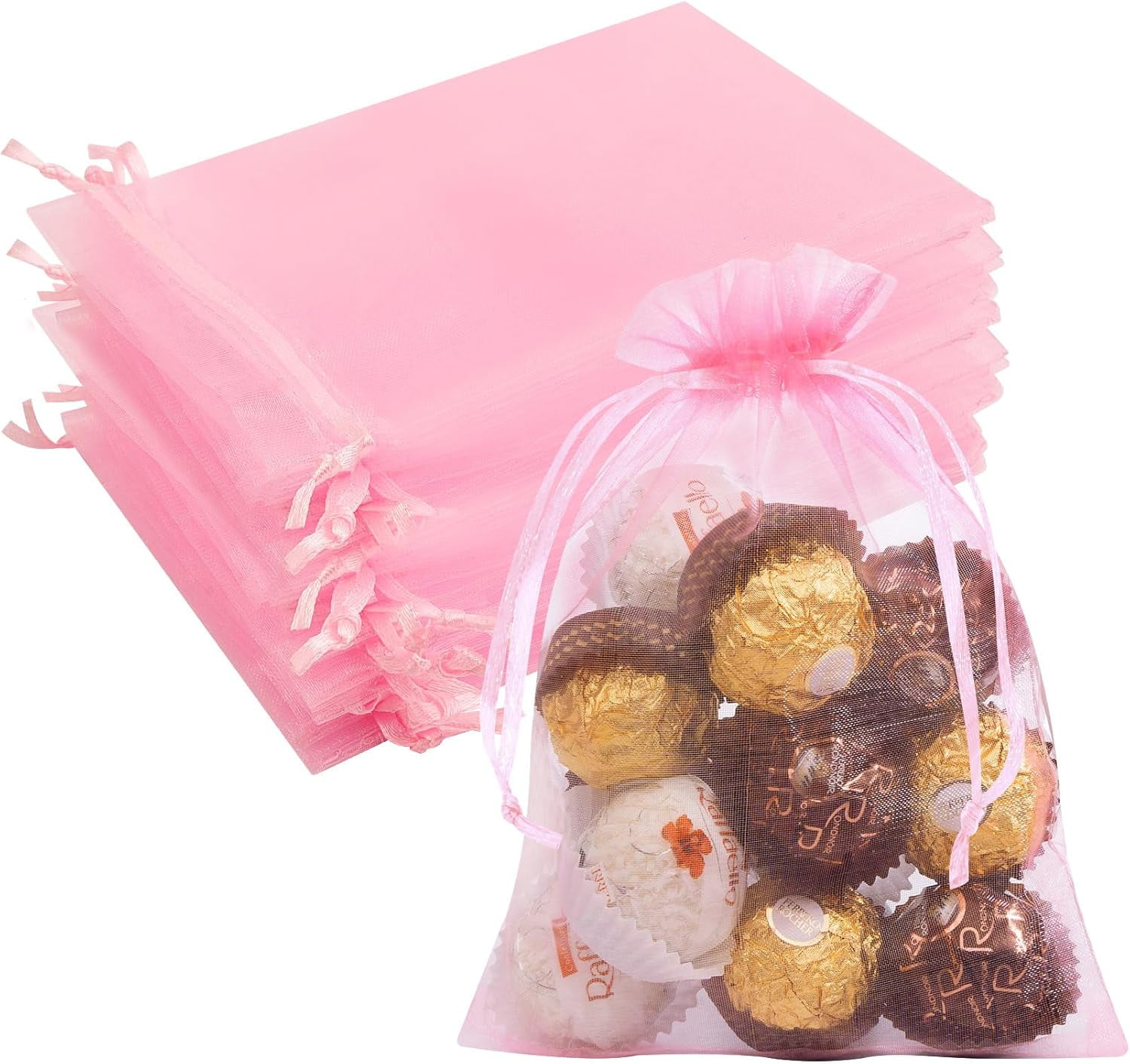 50 Pcs Pink Organza Bags 5x7 Inch, Small Mesh Bags Drawstring Jewelry ...