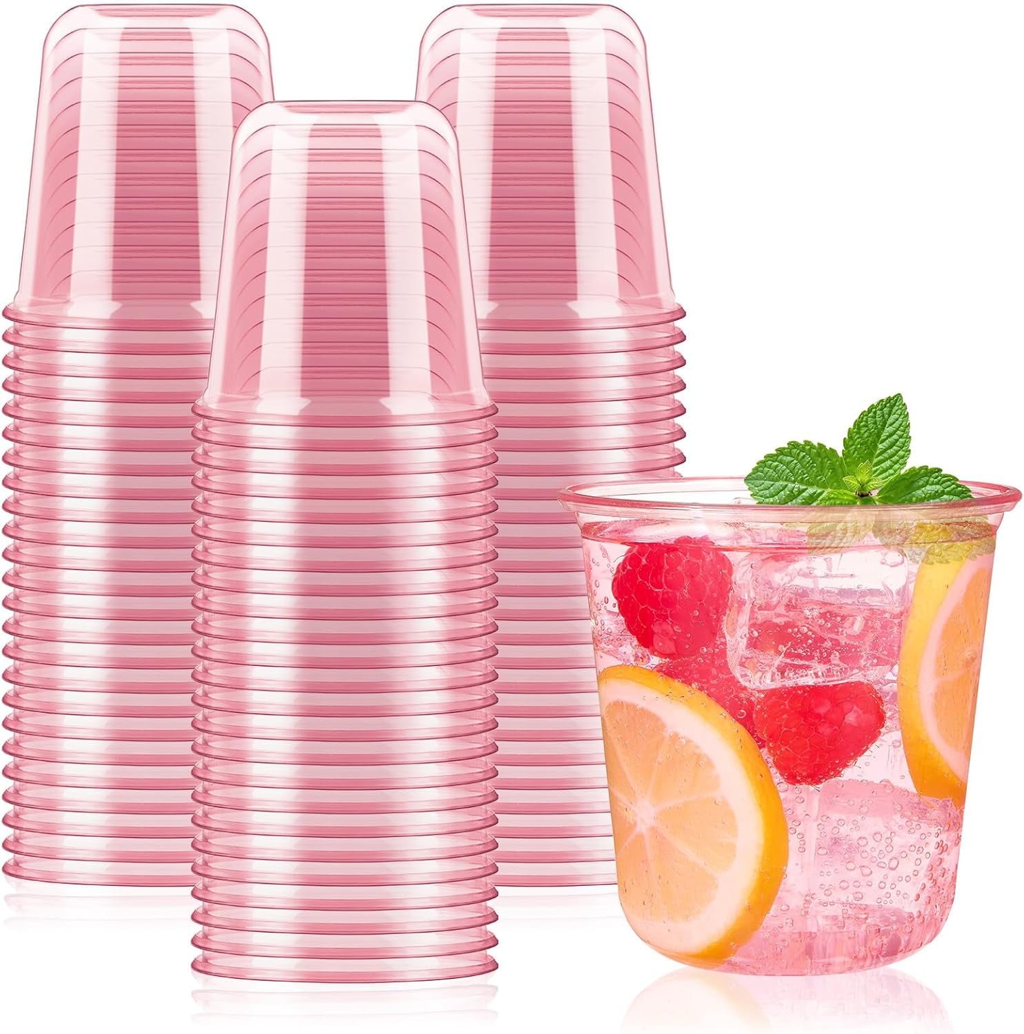 50 Pcs Pink Plastic Cups 12 Oz Disposable Stemless Wine Glasses ...