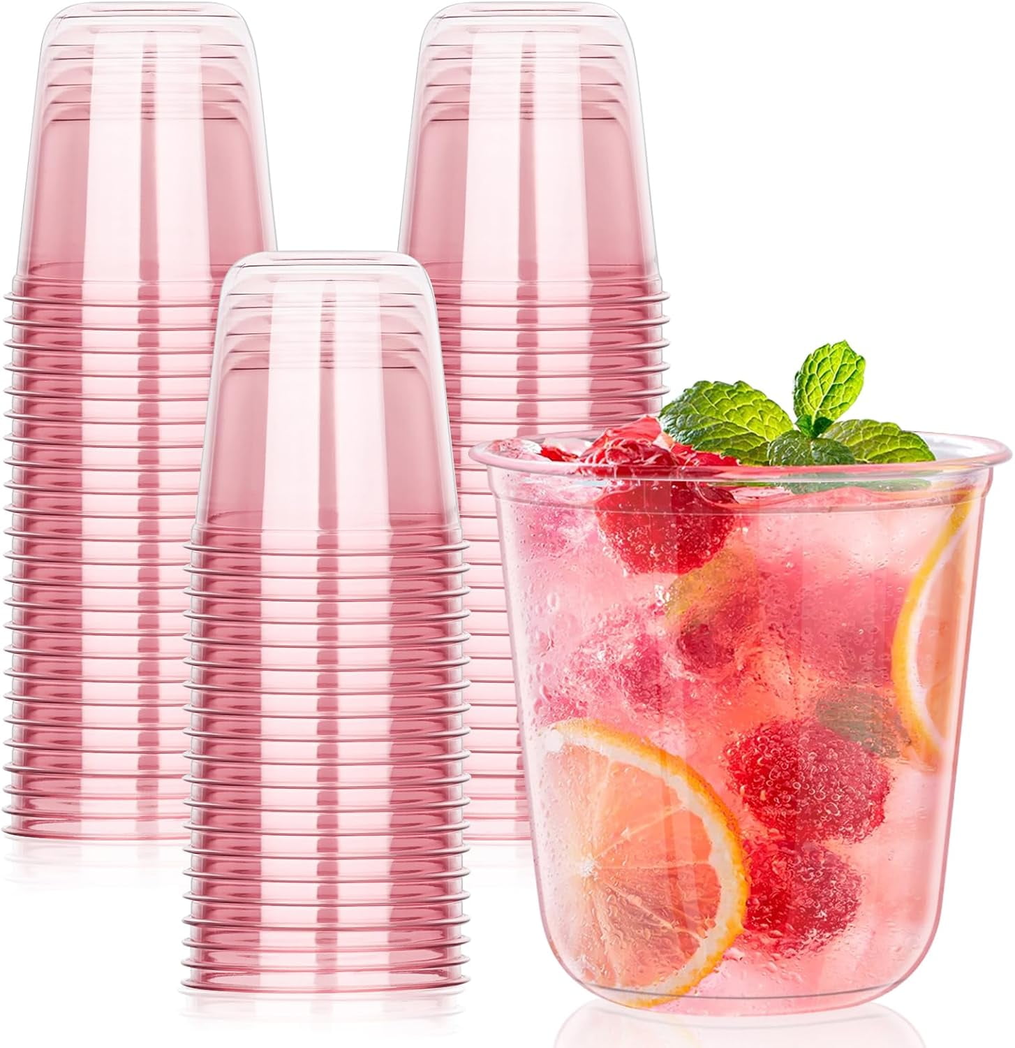 50 Pcs Pink Plastic Cups, 12oz Disposable Stemless Wine Glasses for ...