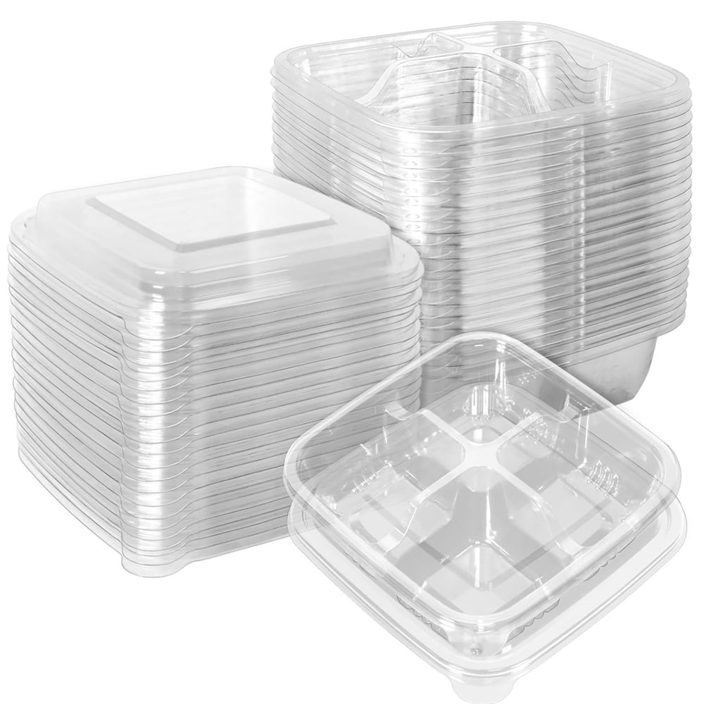 50 Pcs Plastic Divided Bento Boxes,Clear Snack Containers with Lids,4 ...