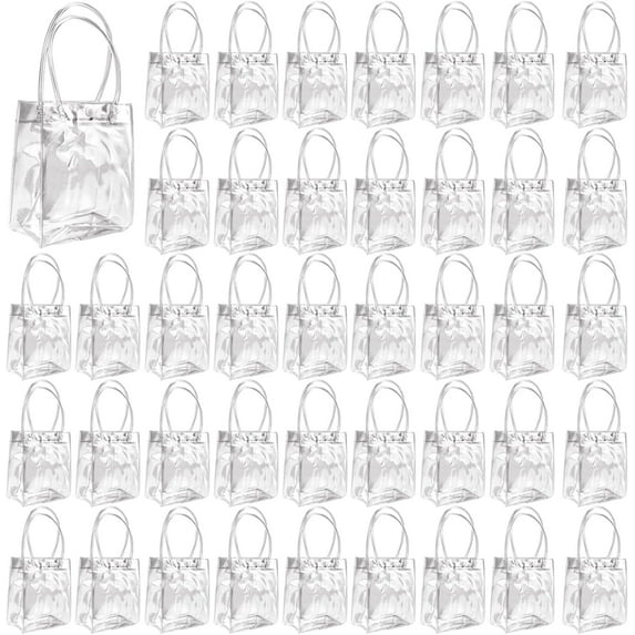 50 Pcs Plastic Gift Bags with Handle Reusable PVC Gift Wrap Tote Bags ...