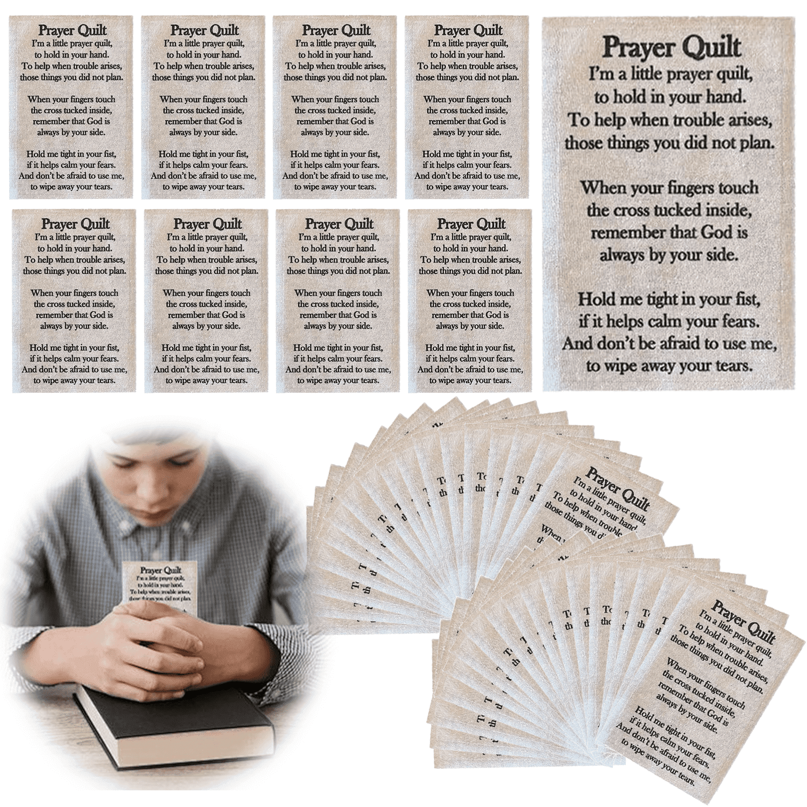 50 Pcs Prayer Quilt Text Panel - Inspirational Christian Fabric Squares ...