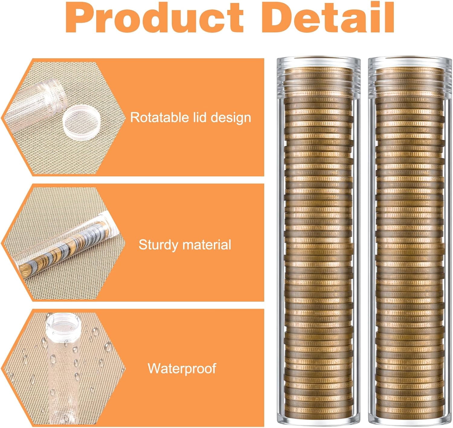 50 Pcs Quarter Tubes for Coins 5 x 1 Inch Clear Plastic Quarter Storage ...