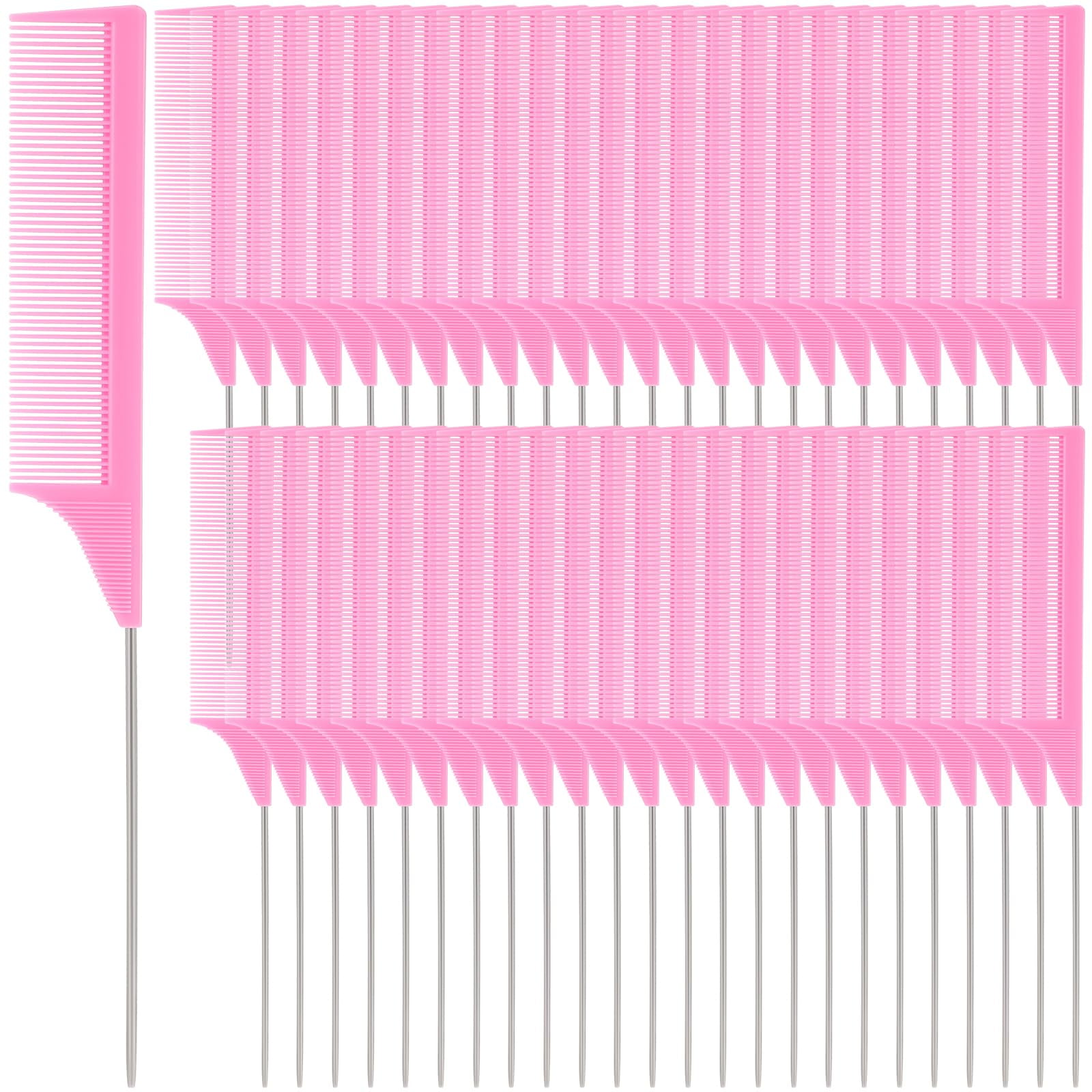 50 Pcs Rat Tail Comb Steel Pin Parting Comb Hair Braiding Fine Tooth ...