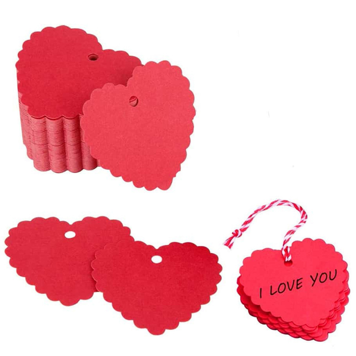 50 Pcs Red Gift Tags Valentine Heart Shaped Paper Tags Red Heart ...