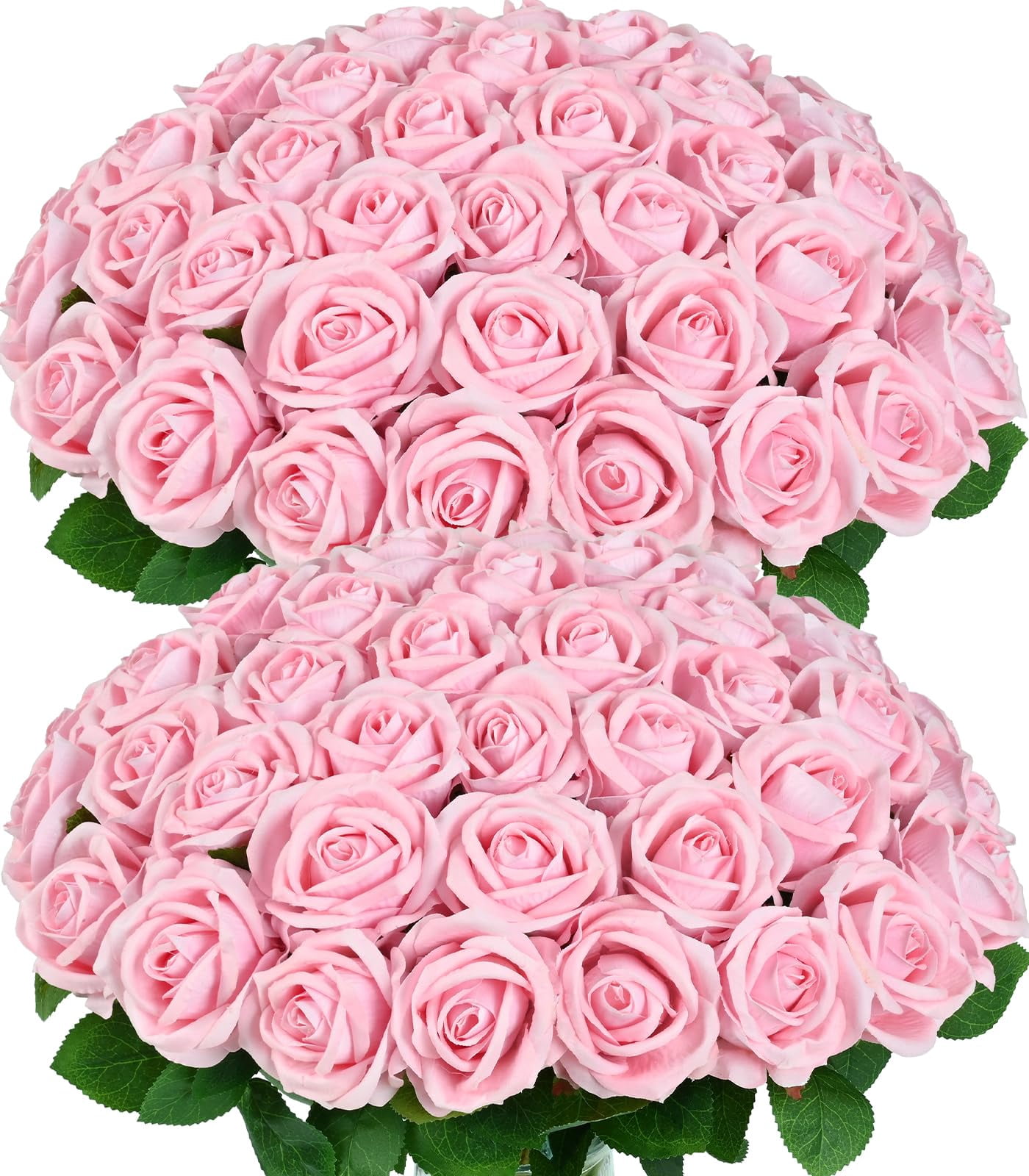 50 Pcs Red Roses Artificial Flowers, Real Touch Velvet Roses Bouquet ...