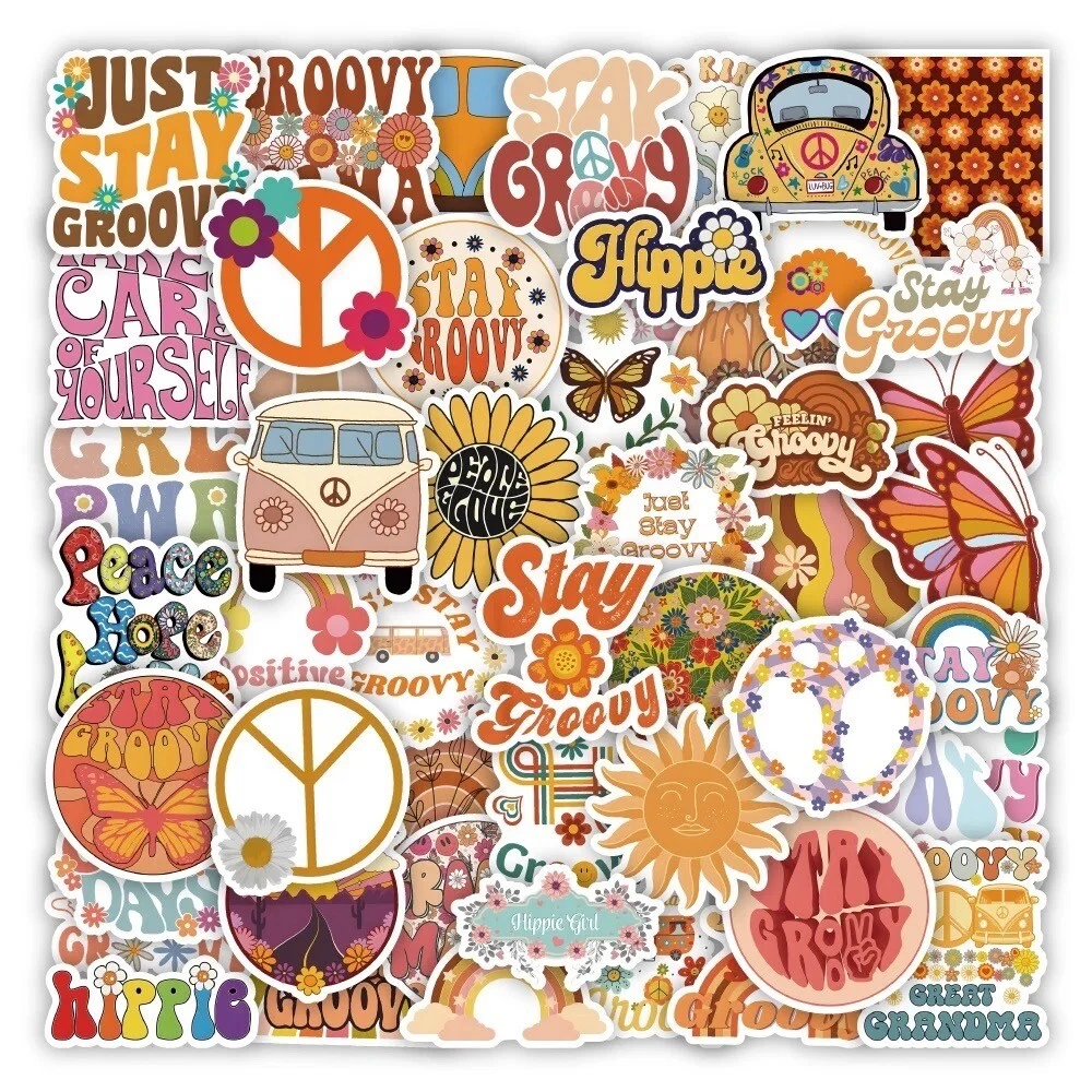 50 Pcs Retro Hippie Life Stickers Groovy Peace Love Decals Laptop Hydro ...