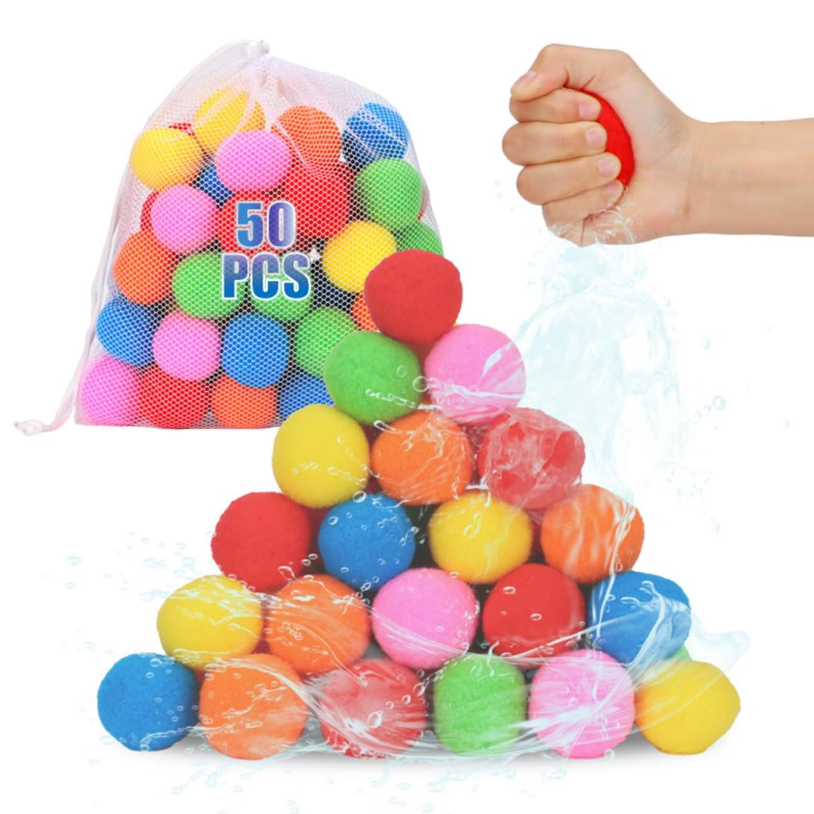 50 Pcs Reusable Water Balloon, Water Soaker Balls Water Toys Bulk with ...