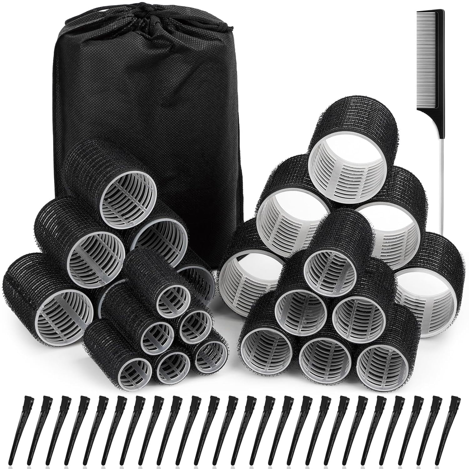 50 Pcs Rollers Hair Curlers Set with 24Pcs Self Grip 4 Sizes and 24 ...