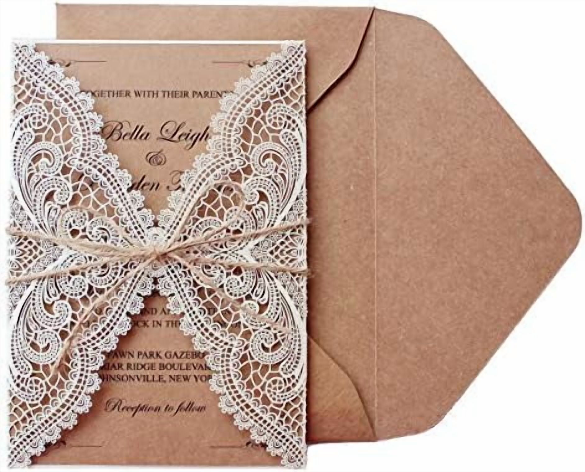 50 Pcs Rustic Laser Cut Lace Wedding Invitations Kits, 5" x 7.3 ...