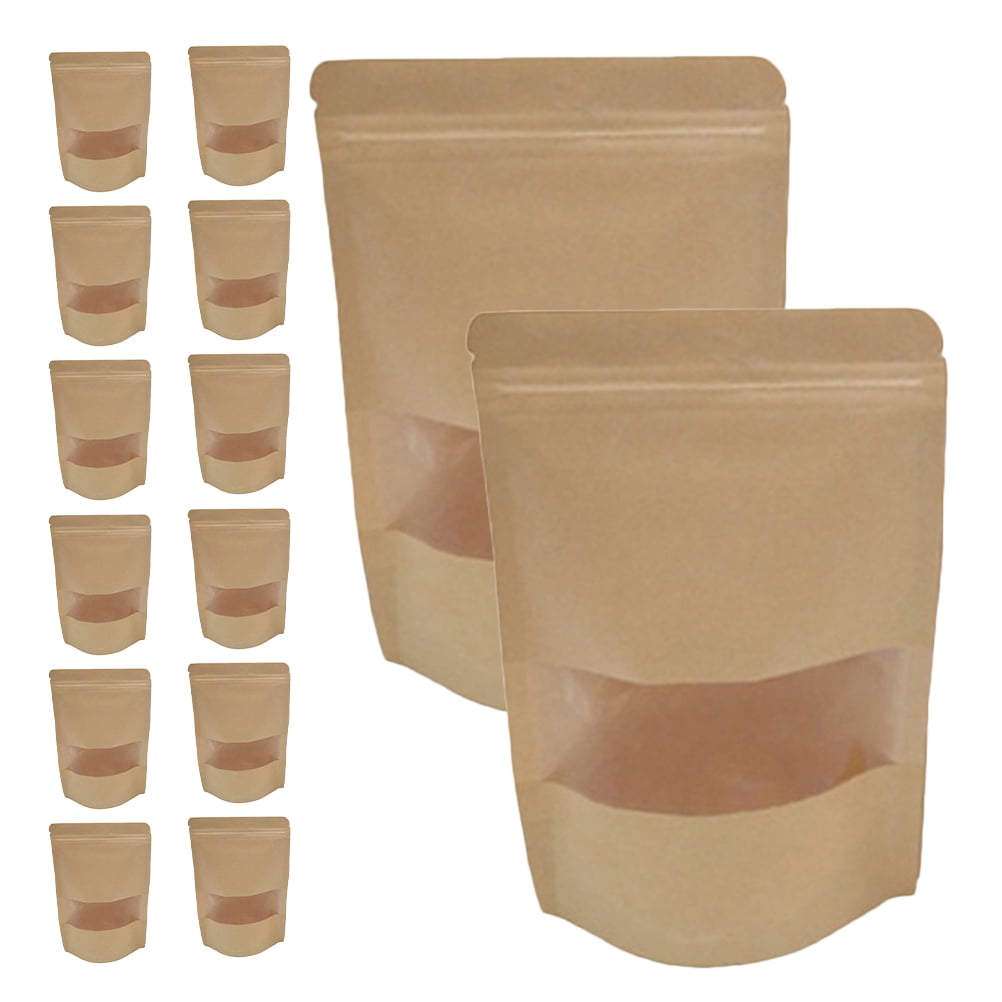 50pcs Kraft Paper Bags with Window Resealable Stand Up Storage ...