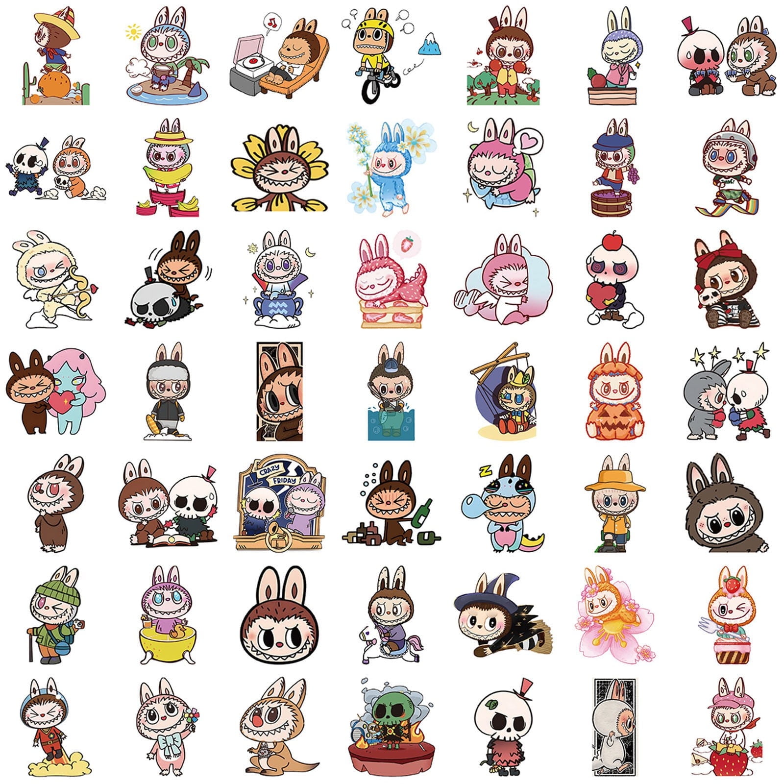 50 Pcs/Set LABUBU Stickers, Non-Repeating DIY Designs for Luggage ...