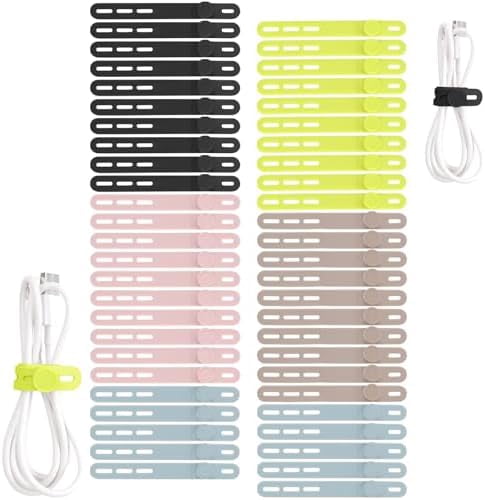 50 Pcs Silicone Cable Ties, Cable Ties Reusable, High Elasticity Cord ...