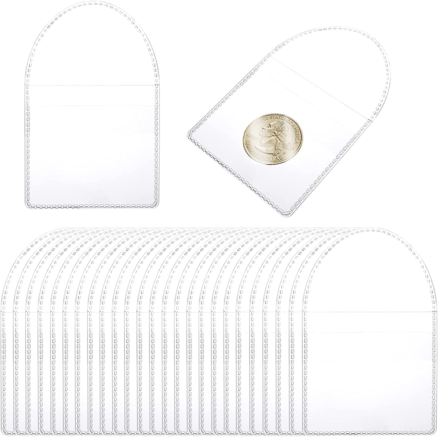 Trianu 50 Pcs Single Pocket Coin Sleeves, Transparent Plastic Storage ...