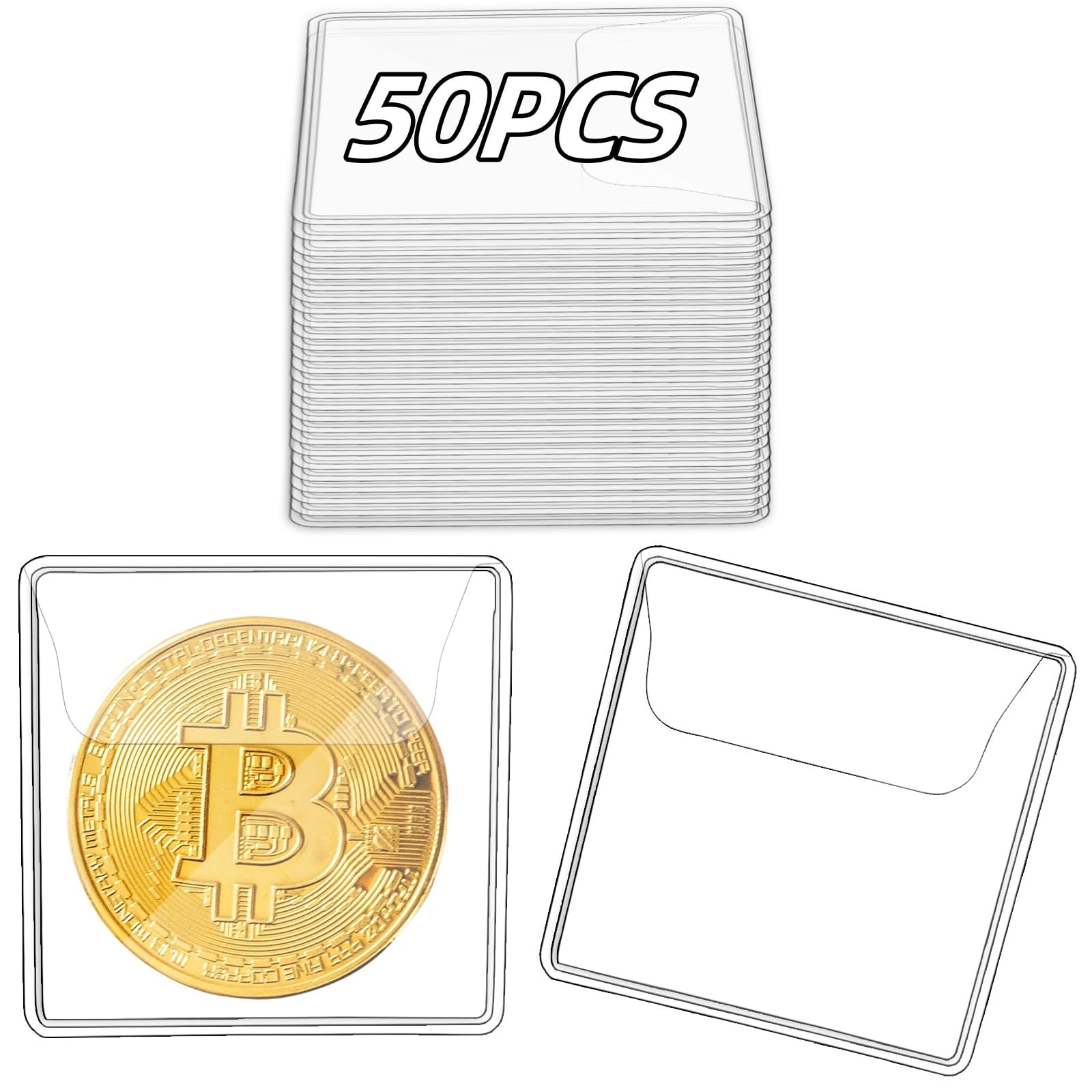 50Pcs Single Pocket Coin Sleeves Collector, 2.2 x 2.2 inch Individual ...