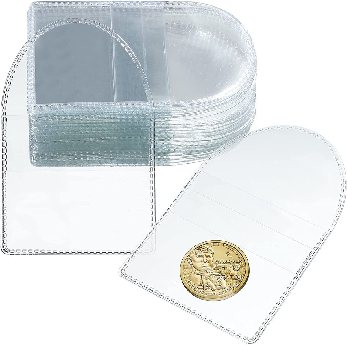 50 Pcs Single Pocket Coin Sleeves Collectors Individual Clear Plastic ...
