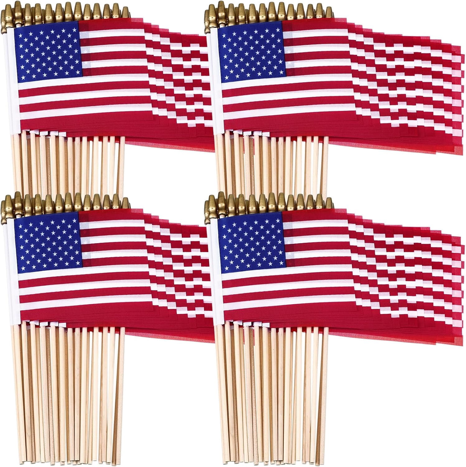 50 Pcs Small American Flags on Stick 5 x 8 Inch Mini Handheld 4th of ...