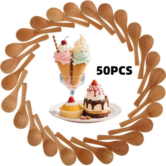 50 Pcs Small Wooden Spoons 3.5 Inches, Mini Natural Light Brown Wood ...