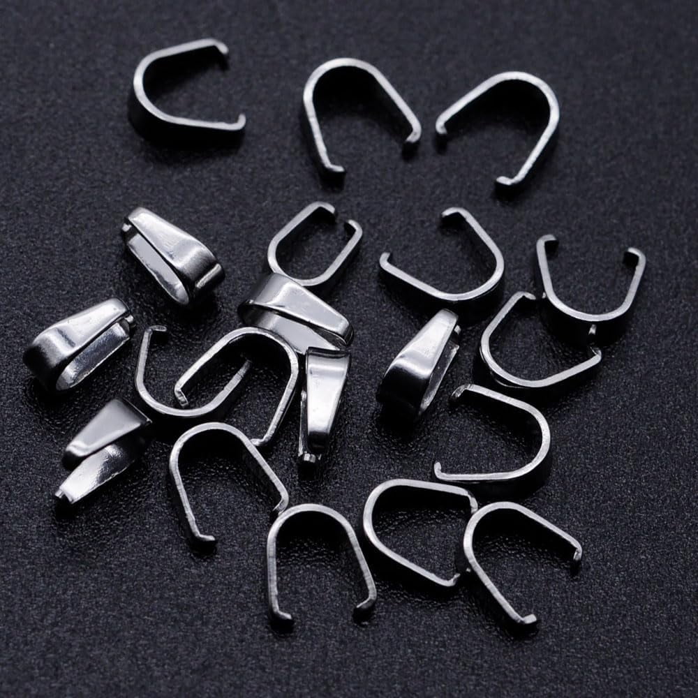 50 Pcs Snap on Bails Tarnish Resistant 201 Stainless Steel Hook Pendant ...
