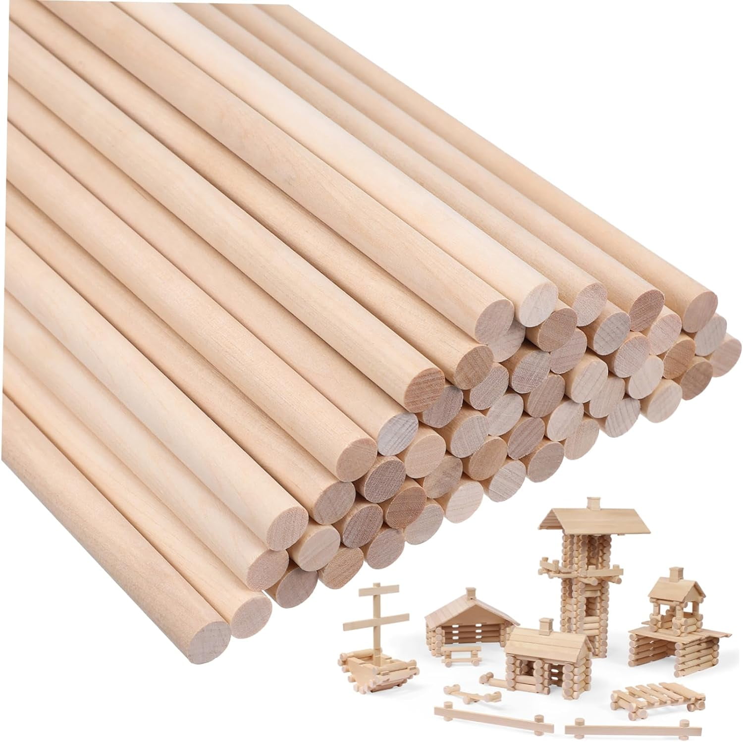 50 Pcs Solid Wood Stick Wood Strips Unfinished Wood Sticks Cake Dowels ...