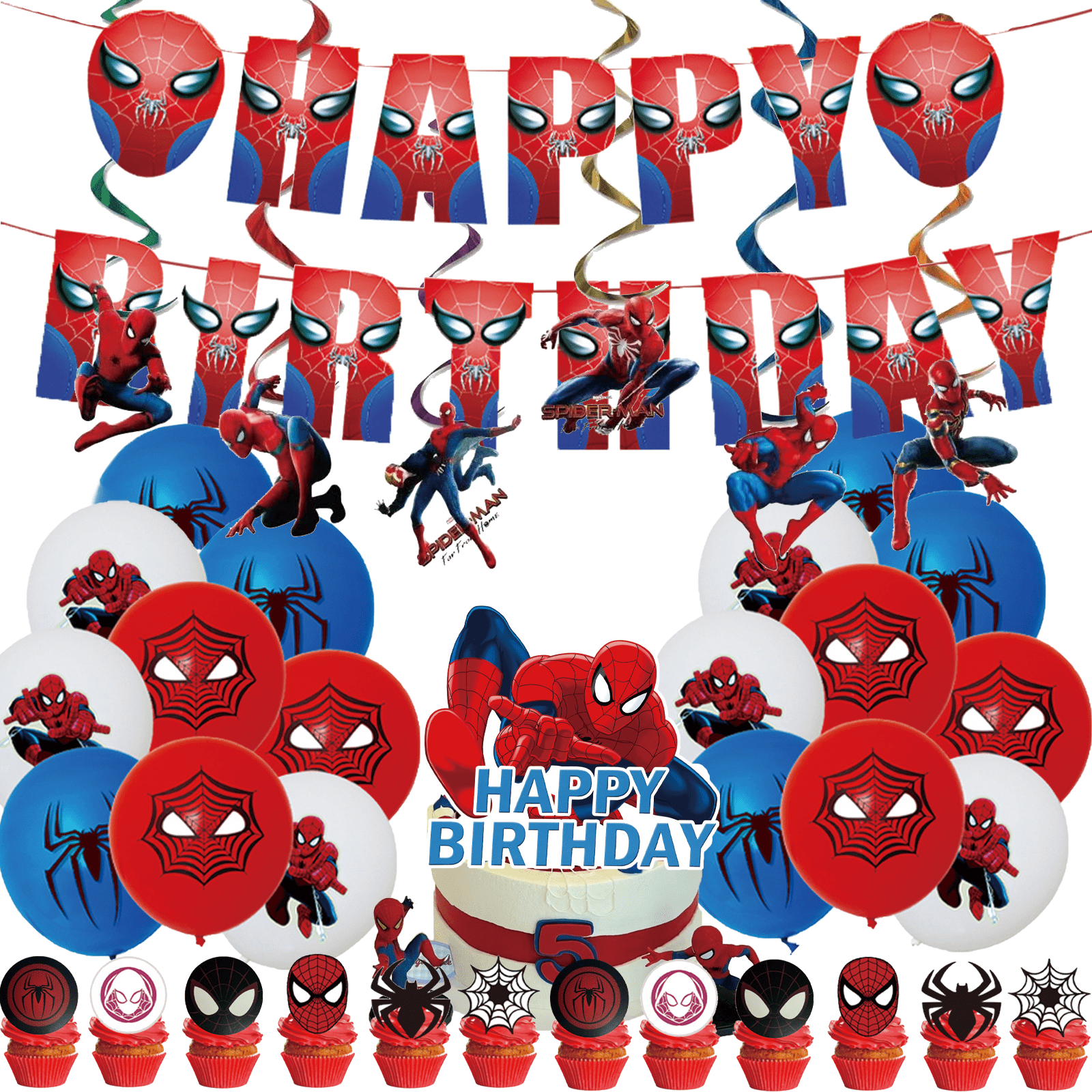 50 Pcs For Spiderman Theme Birthday Party Decorations,With 1 Happy ...