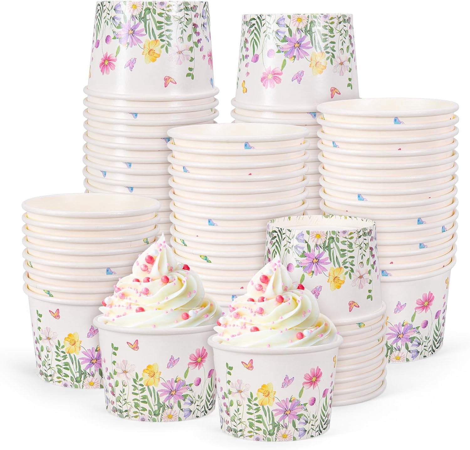 50 Pcs Spring Floral Snack Cups Flower Disposable Bowls 9oz Watercolor ...