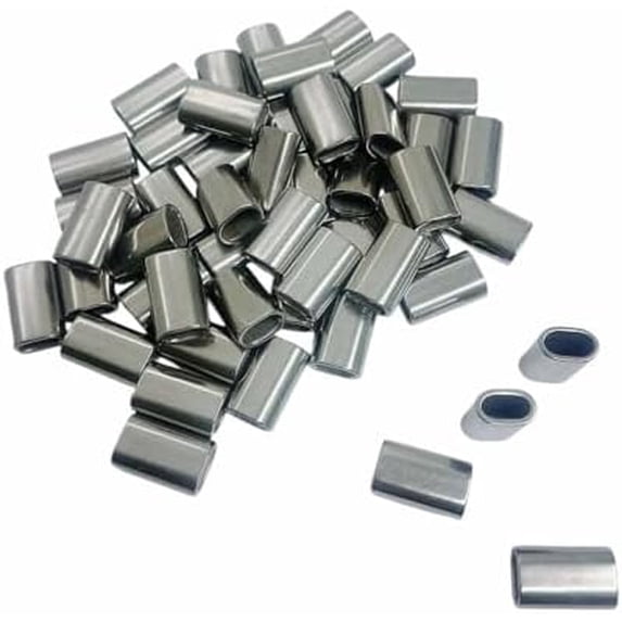 50 Pcs Stainless Steel Wire Rope Clip 1/4" Oval Crimping Sleeve Tube ...