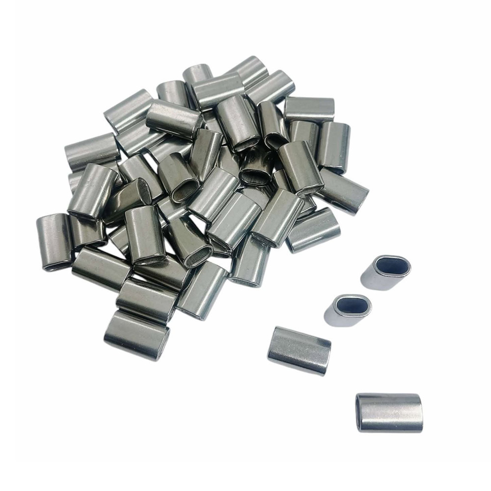 50 Pcs Stainless Steel Wire Rope Clip 1/4" Oval Crimping Sleeve Tube ...