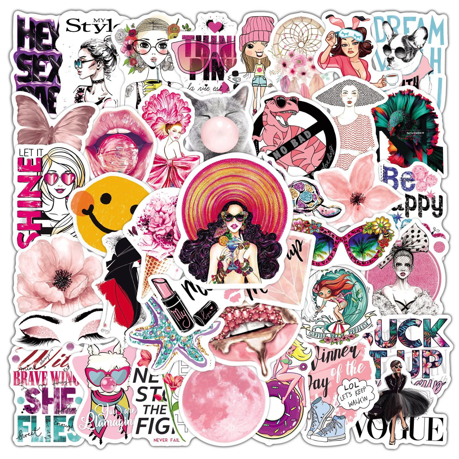 50 Pcs Stickers Girly Girl Power Indie Mirror Laptop Stickers for Women ...