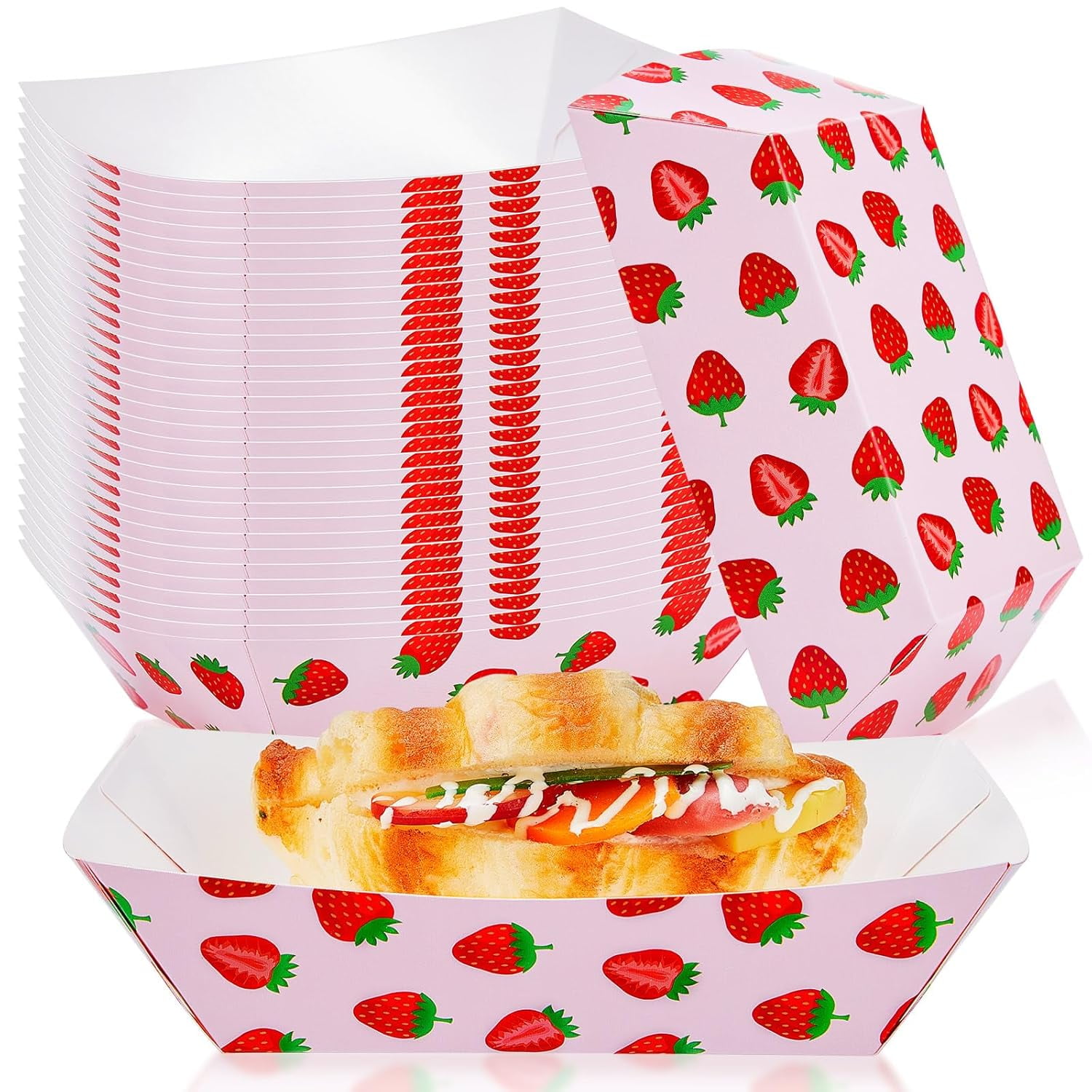50 Pcs Strawberry Paper Plates Disposable Waterproof Food Bowl Tray 1 ...