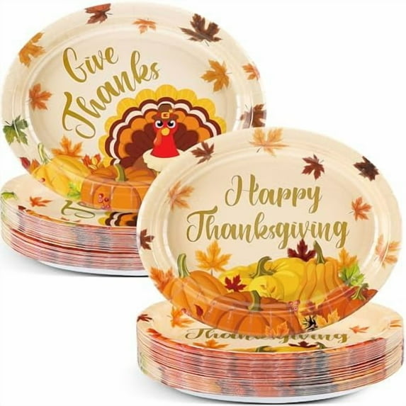 50 Pcs Thanksgiving Paper Plates Bulk Fall Oval Dinner Plates 9" x 11 ...