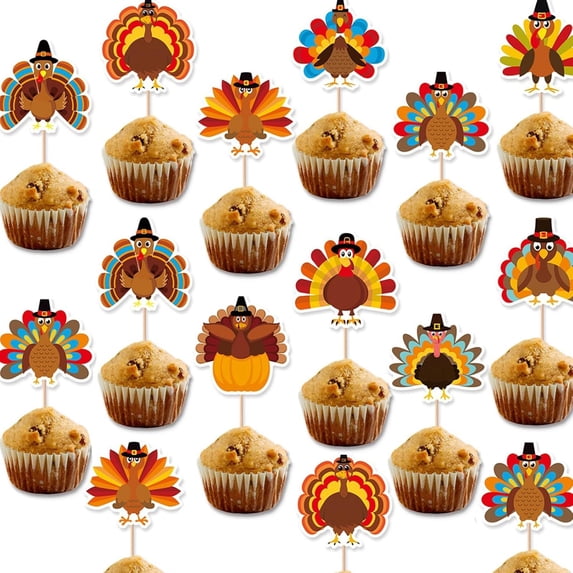 50 Pcs Thanksgiving Turkey Cupcake Toppers Decorations for Fall ...
