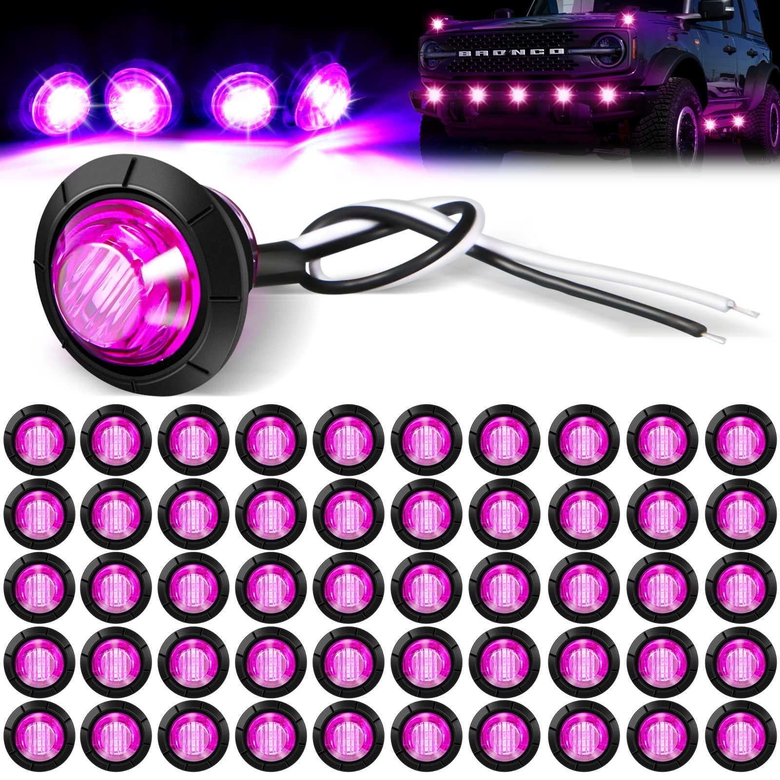 50 Pcs Trailer Side DHF10 Marker 3/4 Round Led Light 12v Front Rear ...