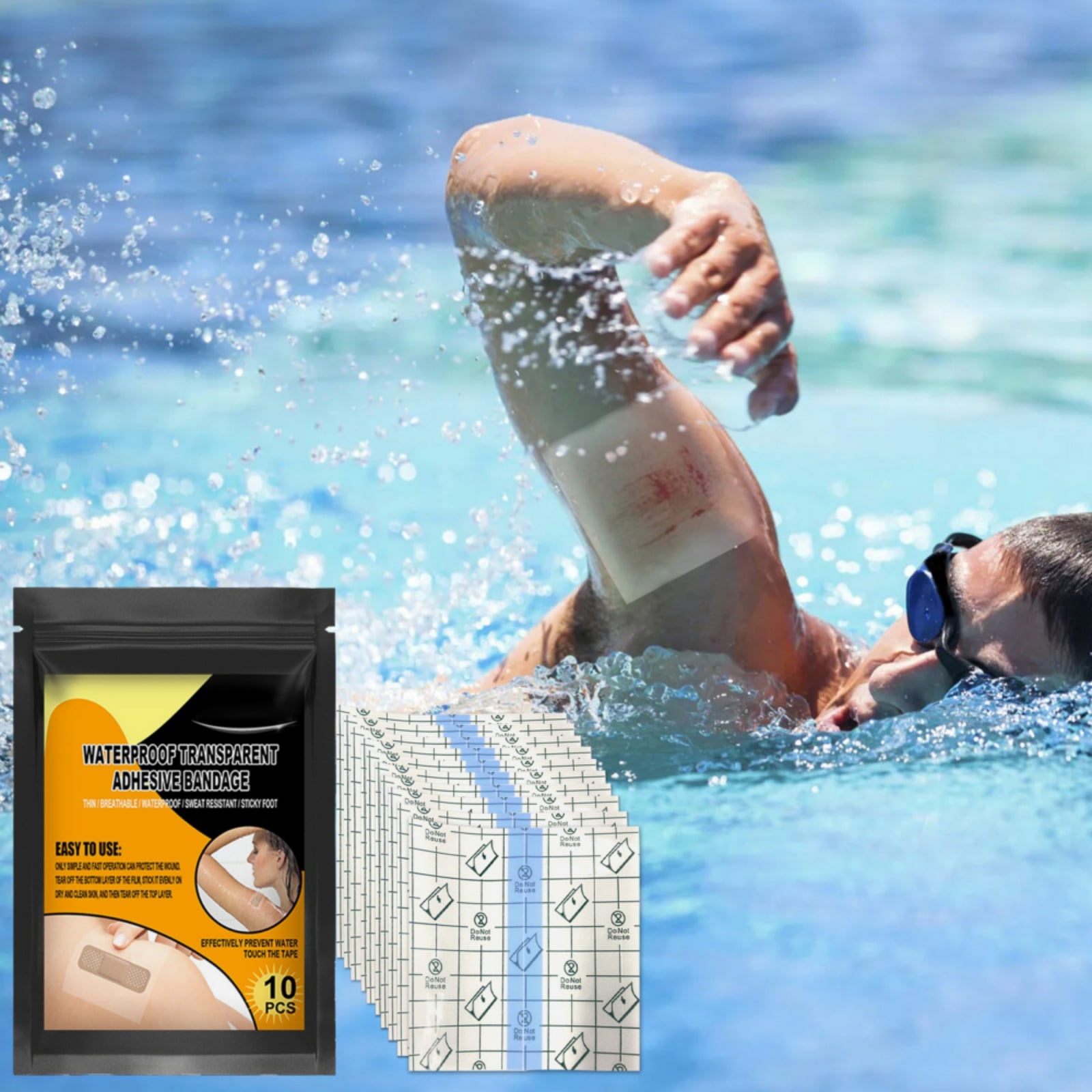 50 Pcs Transparent Stretch Adhesive Bandage Waterproof Bandage Bath ...