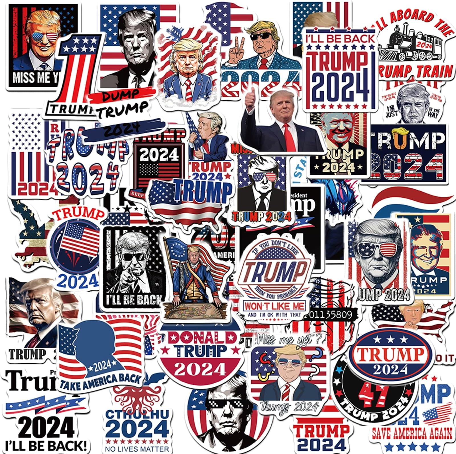 50 Pcs Trump Stickers 2024 Trump Decals USA Flag Sticker Funny American ...