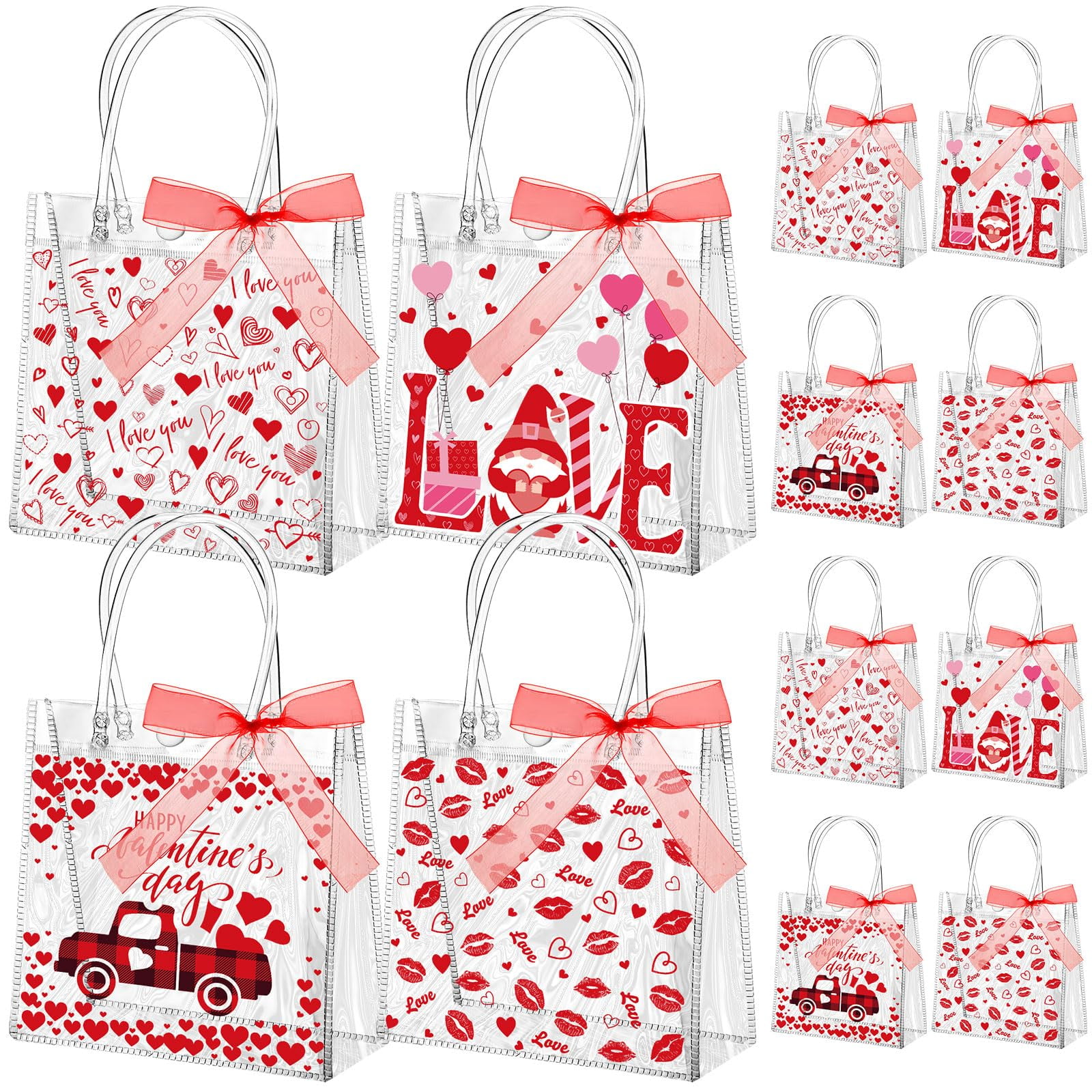 50 Pcs Valentine's Day IFF17 Clear Gift Bags with Handles 7.87 x 7.87 x ...