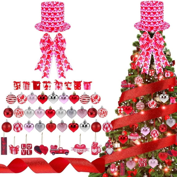 50 Pcs Valentine's Day Ornaments Tree Topper Heart Gift Box Wooden ...