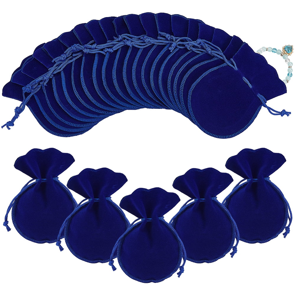50 Pcs Velvet Drawstring Medium Blue Bags 4.72x3.54 Inch Gourd Pouches ...