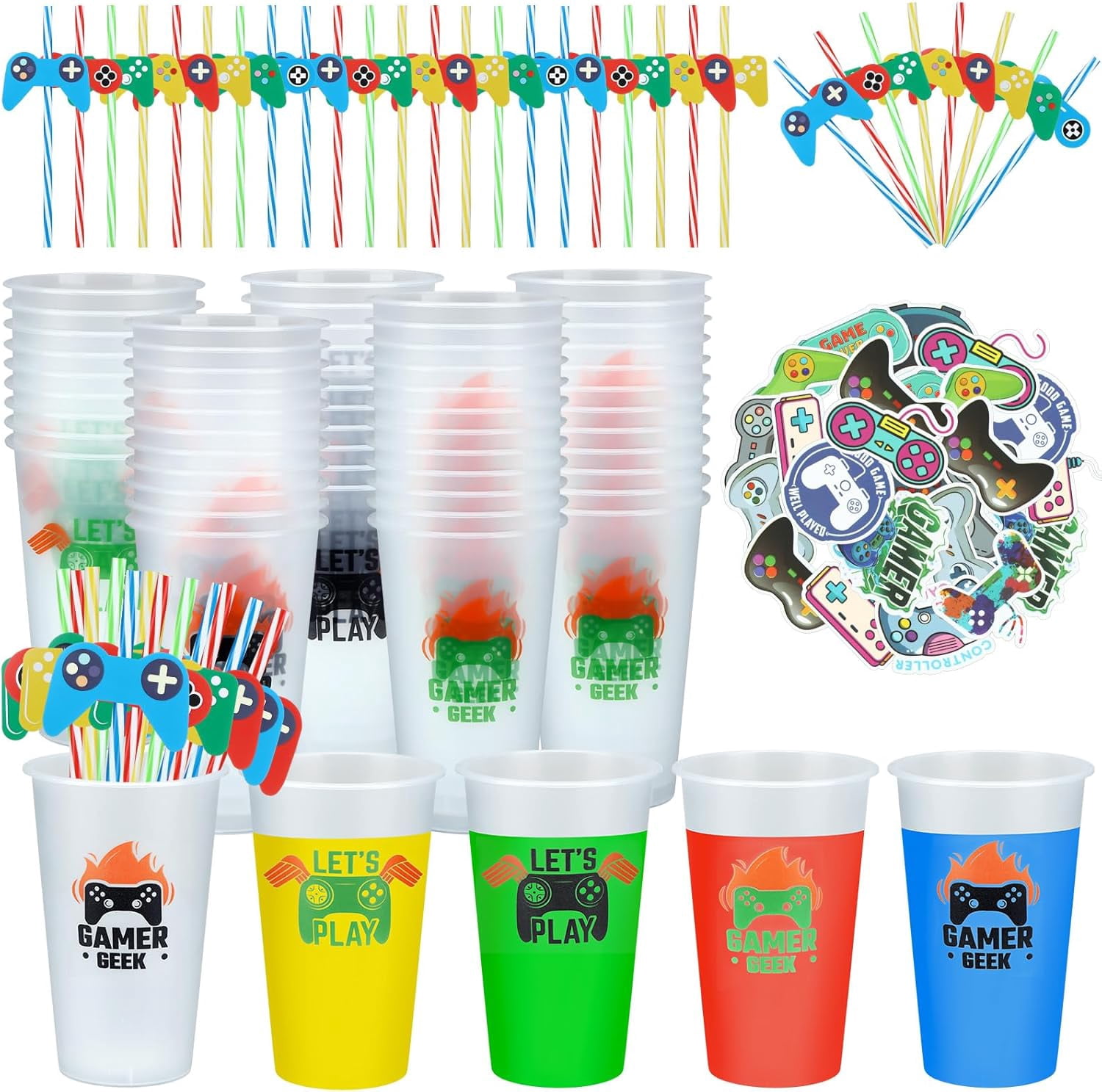 50 Pcs Video Game Party Favors Cups Reusable 16 oz Plastic Cups with ...