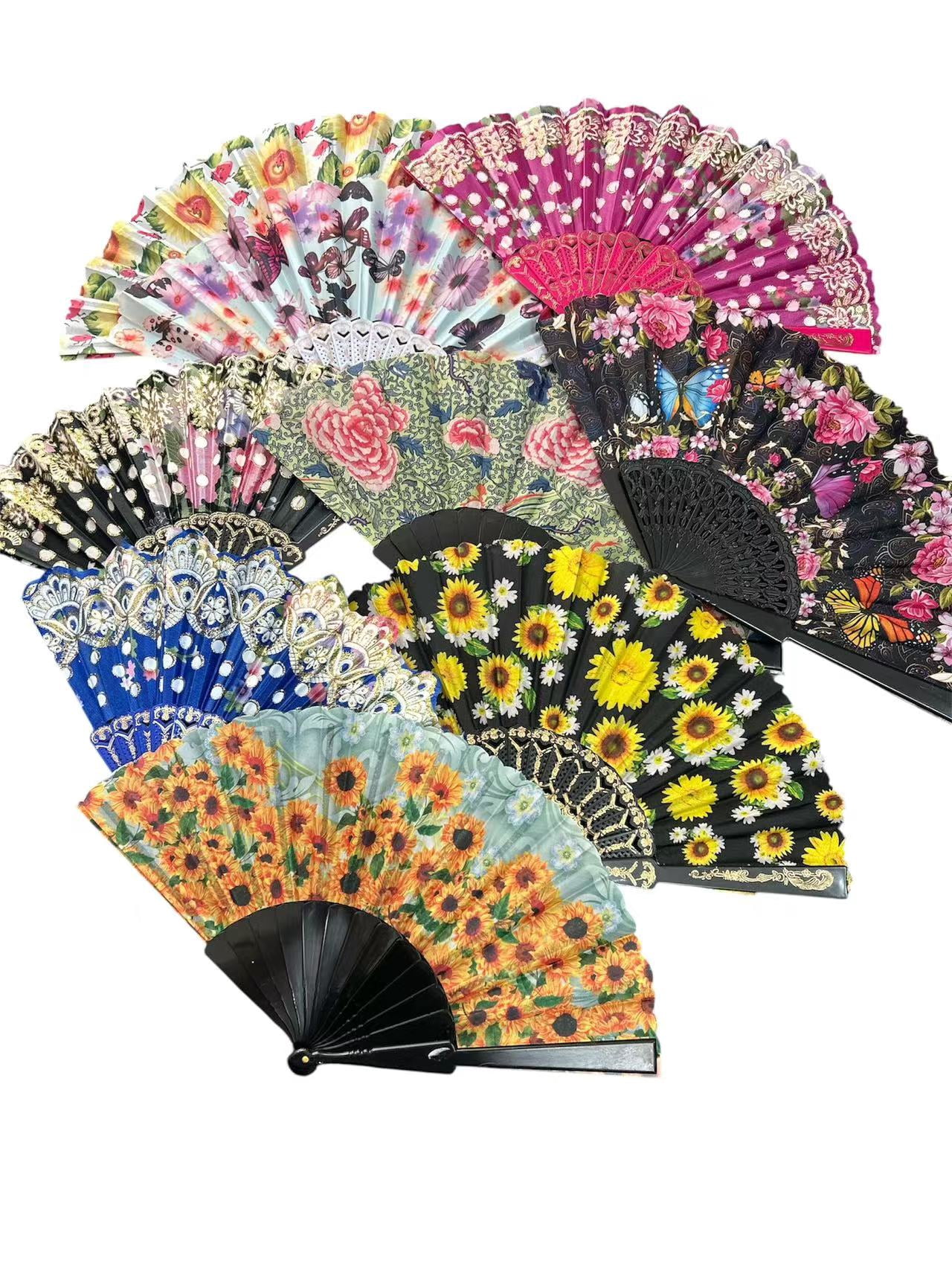 50 Pcs Wedding Folding Hand Fans Bulk Silk Fabric Chinese Handheld Fans ...