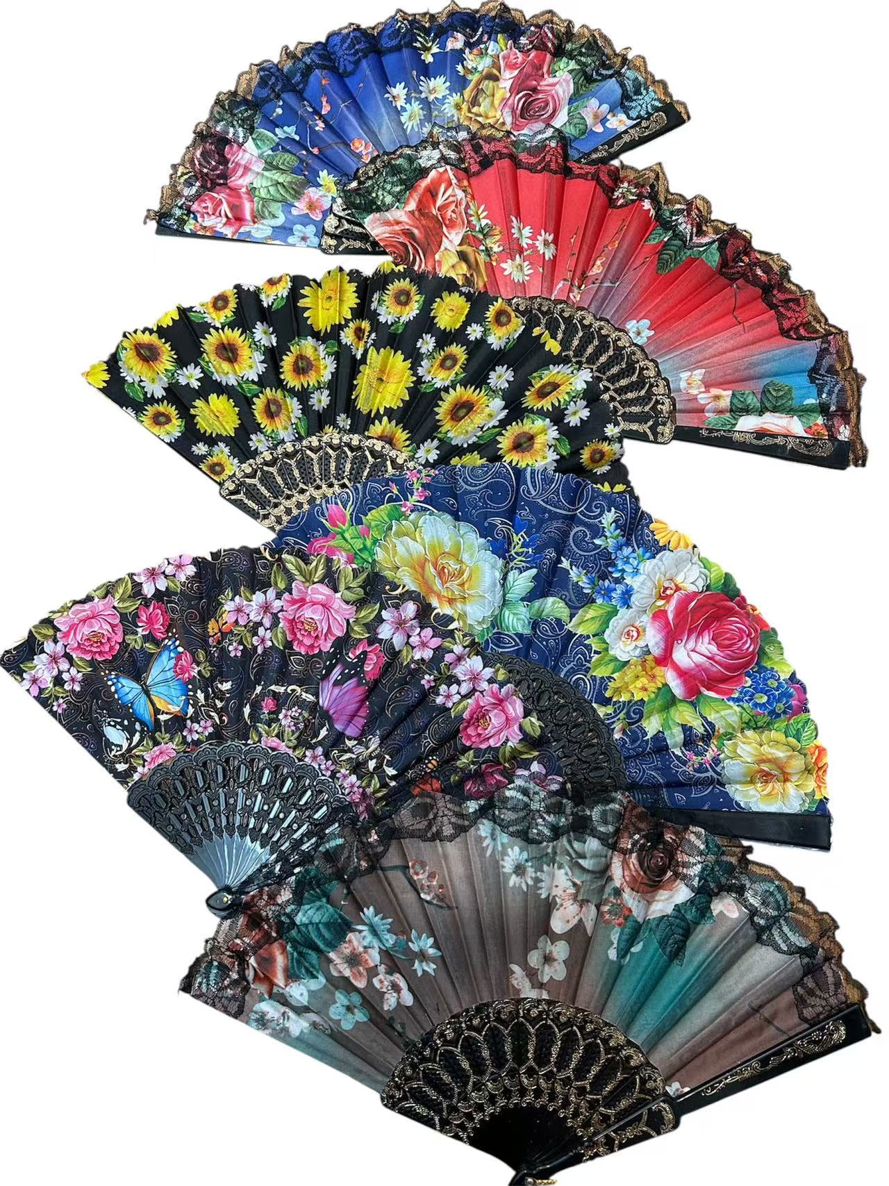 50 Pcs Wedding Folding Hand Fans Bulk Silk Fabric Chinese Handheld Fans ...