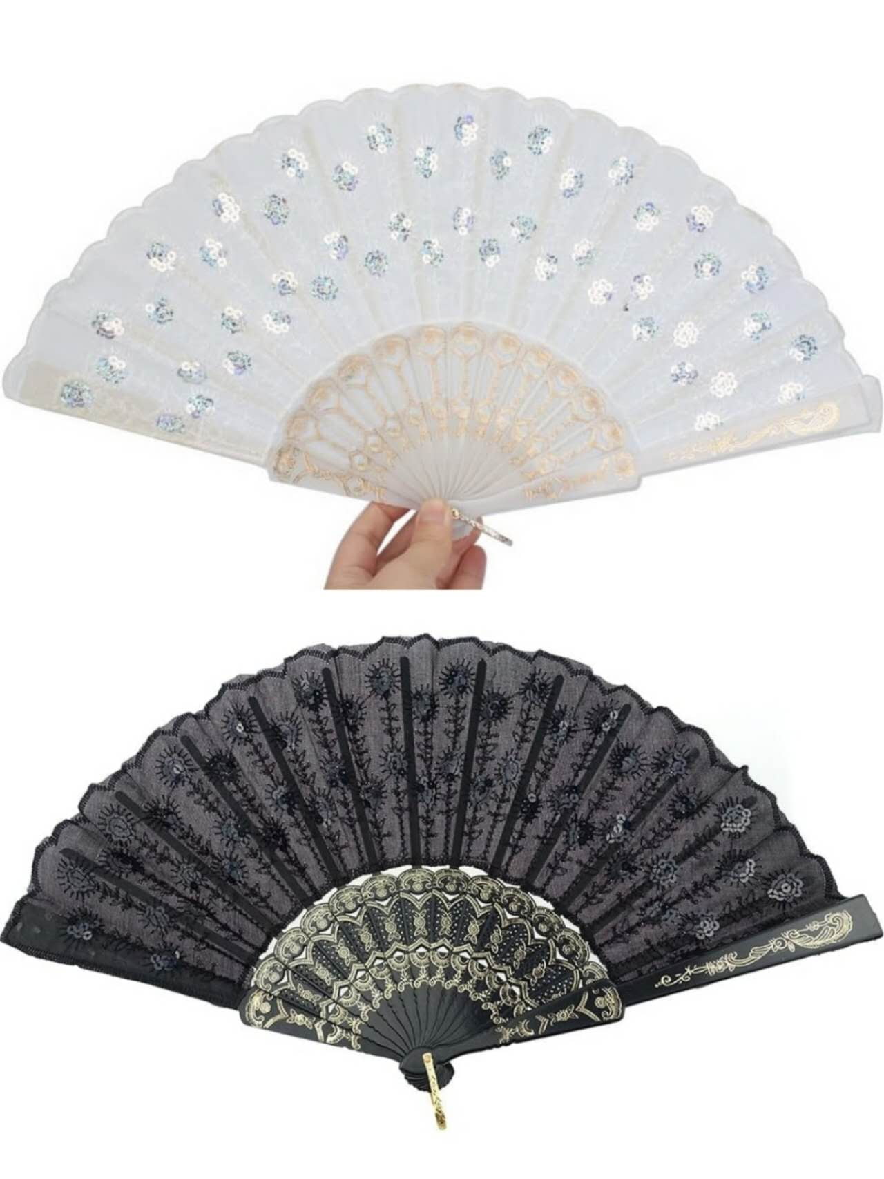 50 Pcs Wedding Folding Hand Fans Bulk Silk Fabric Chinese Handheld Fans ...