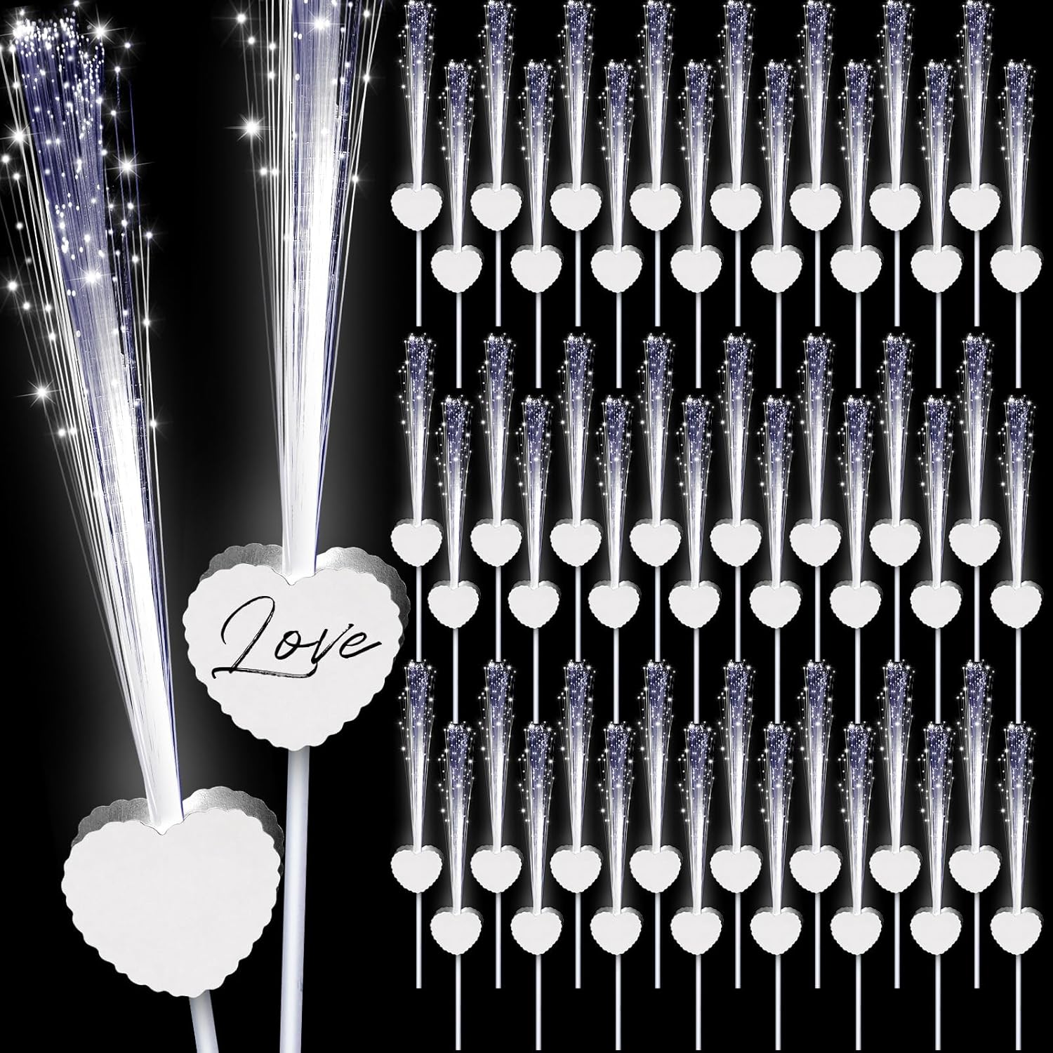 50 Pcs Wedding Sparklers White Fiber Optic Wands Heart Shaped LED Glow ...