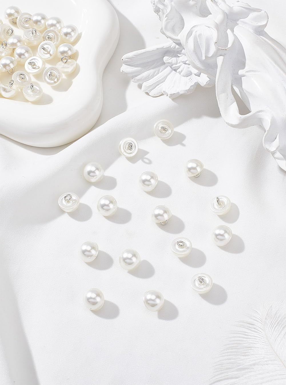 50 Pcs White Pearl Buttons with Shank Round Buttons for Sewing Hemispherical Pearl Buttons Round ...