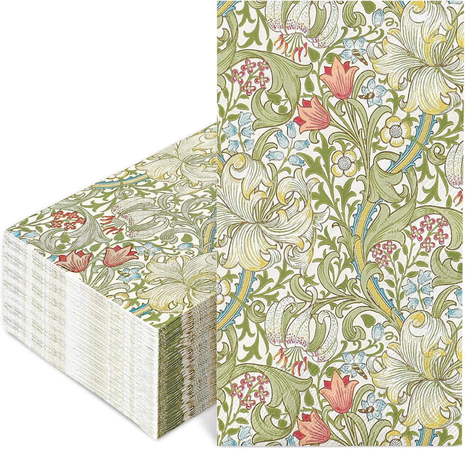 50 Pcs William Morris Guest Napkins Vintage Greenery Floral Disposable ...