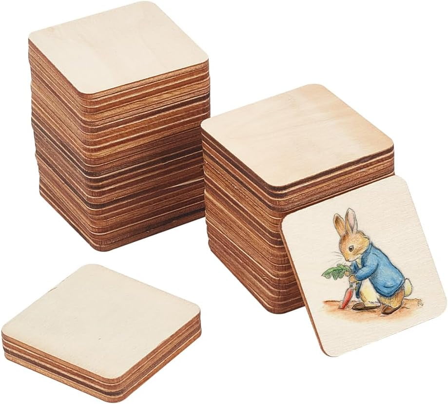 50 Pcs Wood Squares for DIY Crafts 2x2 Inch Squares Blank Natural Wood ...