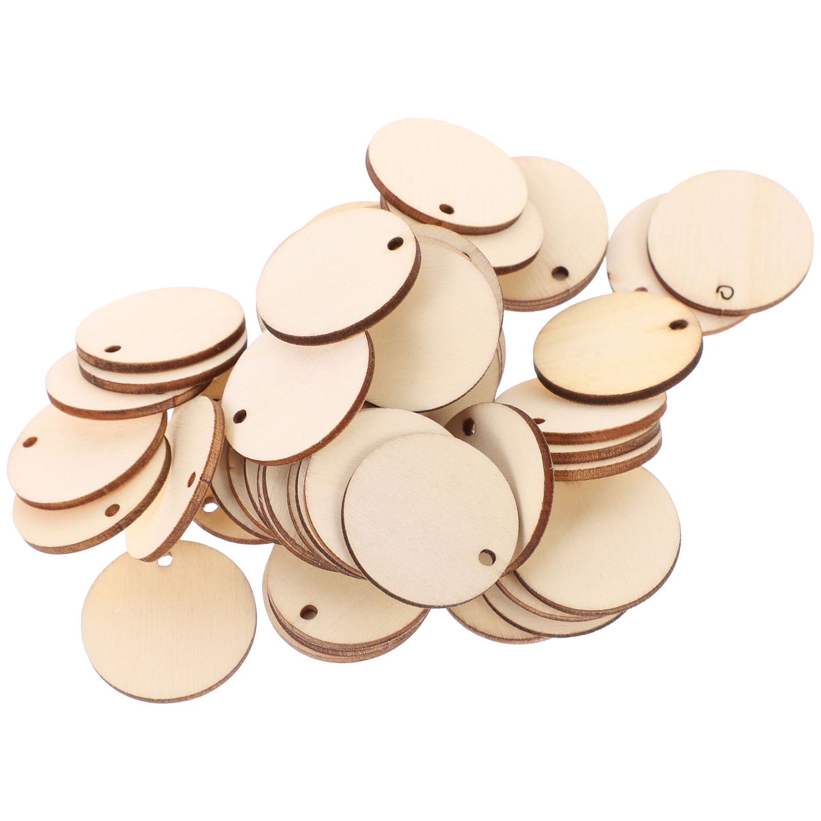 50 Pcs Wooden Slice with Hole DIY Crafts Mini Labels Round Keychain ...