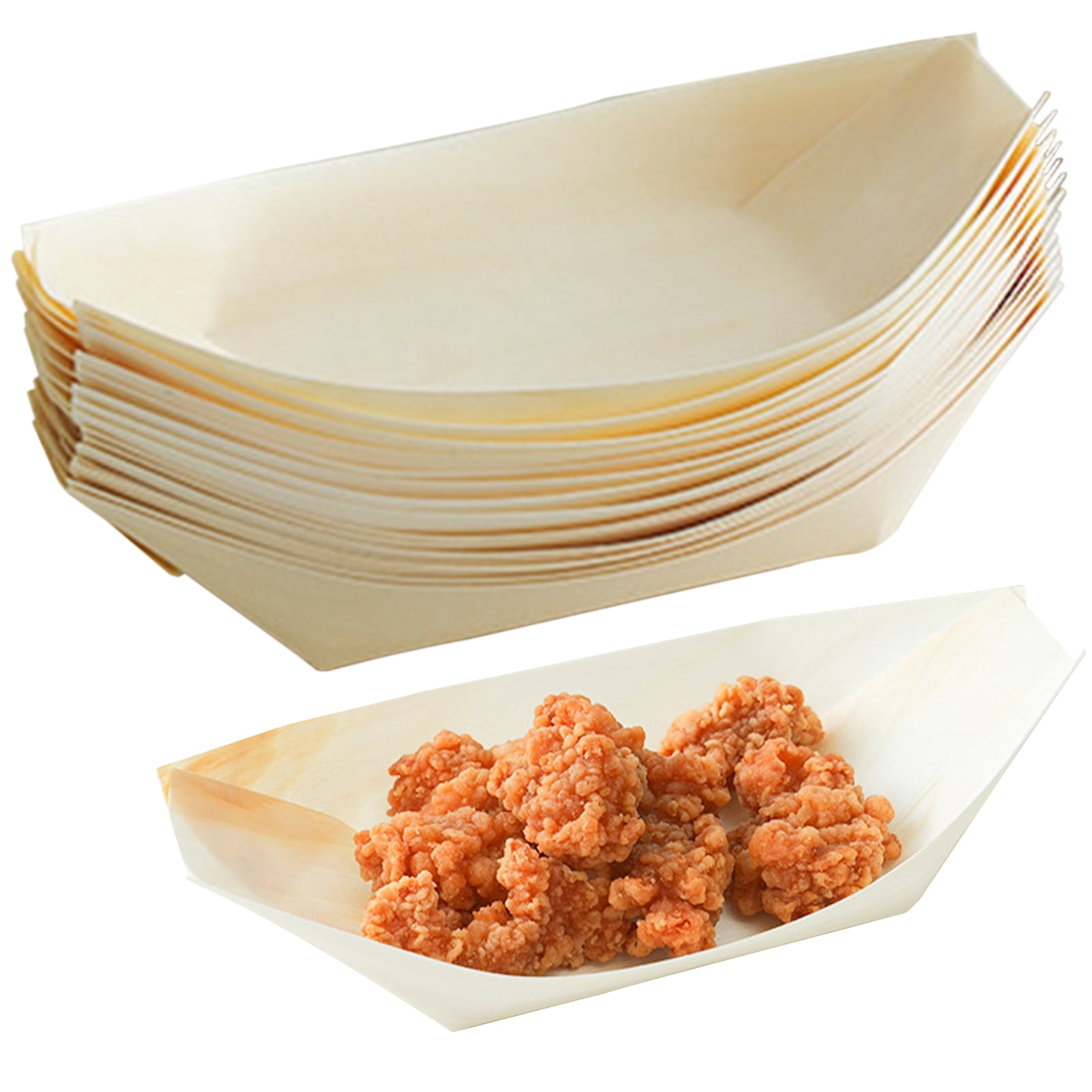 50 Pcs Wooden Snack Tray Eco-Friendly Disposable Boat Shaped Appetizer ...