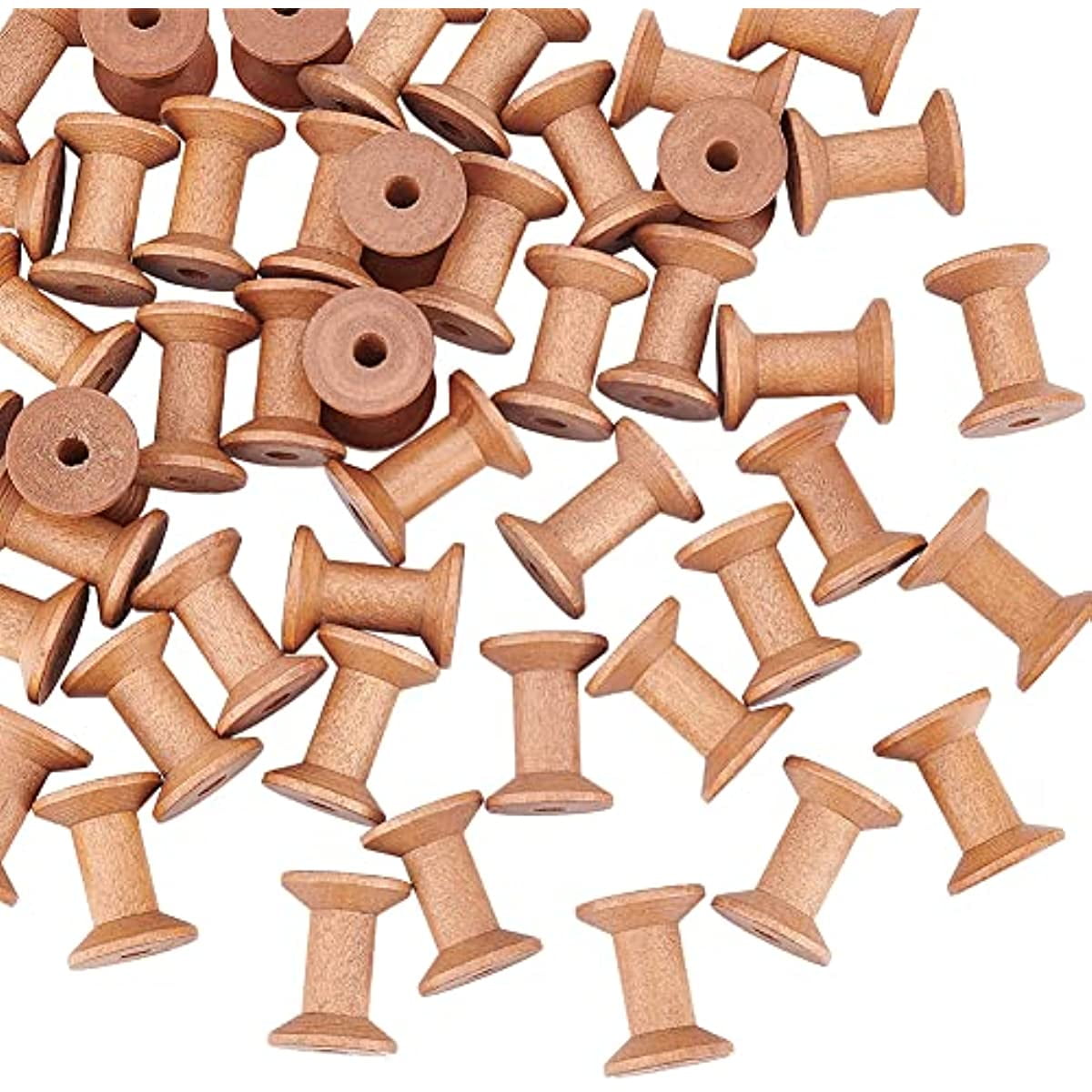 50 Pcs Wooden Spools 1.2x0.9 Inch Mini Saddle Brown Wooden Spools Empty ...
