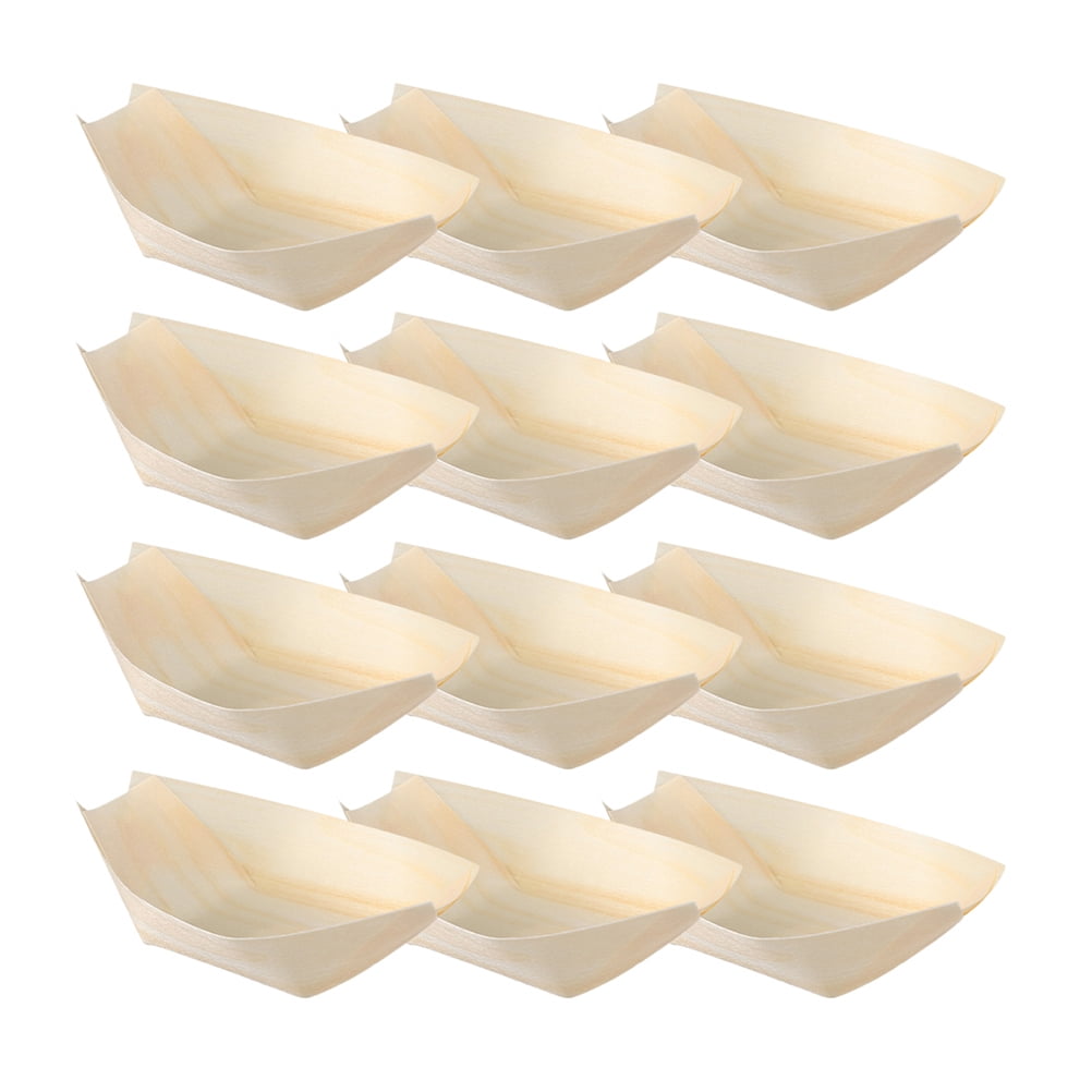 50 Pcs Wooden Tray Stackable Food Containers Boat Shaped Sushi Plate ...